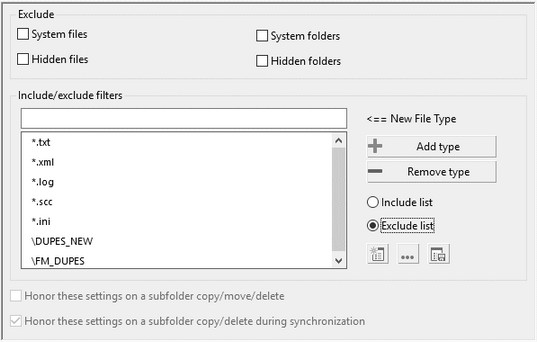 Include/Exclude options Include/Exclude options